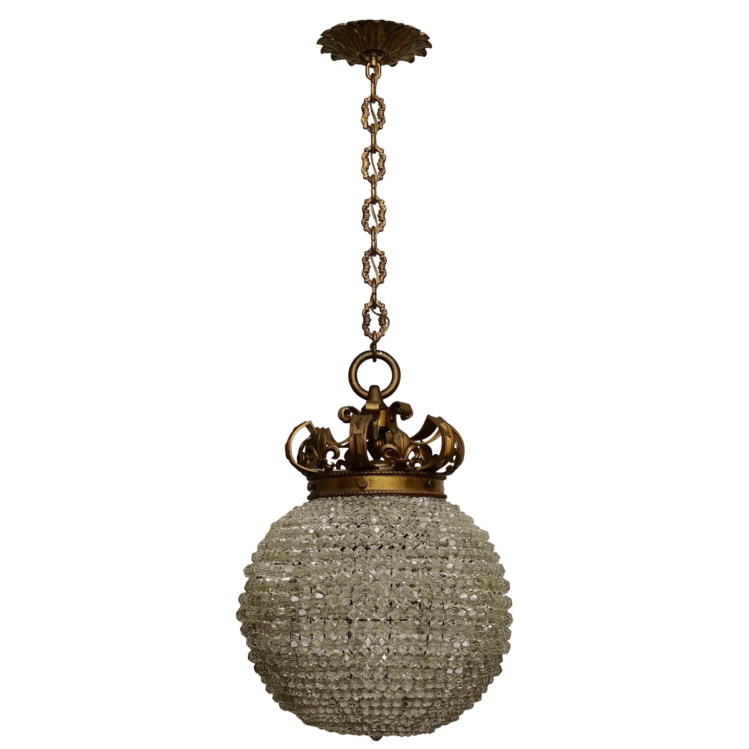 Large Beaded Hanging Ball Pendant Light Fixture, American, circa 1920 ...