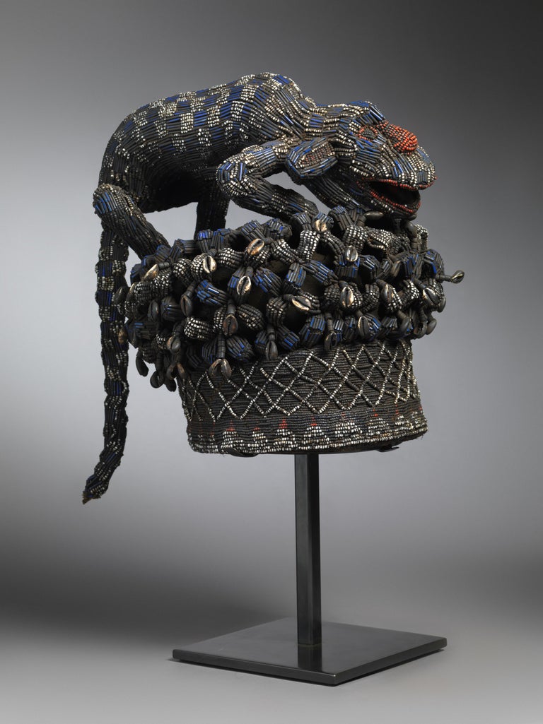 Beaded Royal Headress with Leopard Figure, Bamileke People, Cameroon ...