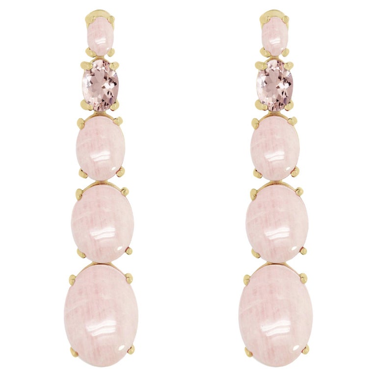 Beam Rose Quartz 14k Gold Earrings For Sale at 1stDibs