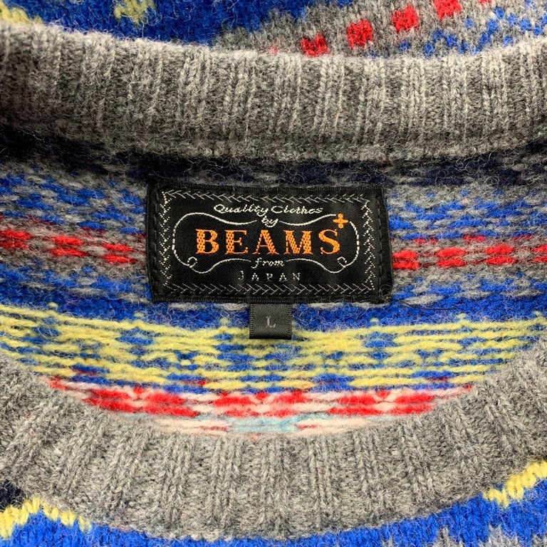 BEAMS PLUS Size L Multi-Color Fairisle Wool / Nylon Crew-Neck Sweater ...