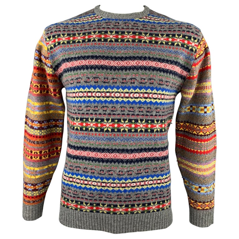 BEAMS PLUS Size L Multi-Color Fairisle Wool / Nylon Crew-Neck Sweater ...