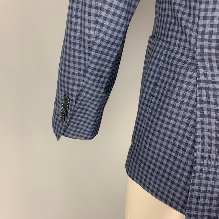 BEAMS Size 36 Navy Blue Checkered Wool Notch Lapel Sport Coat For Sale ...