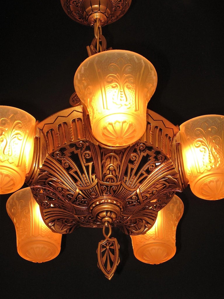 Beardslee of Chicago 5 Slip Shade Fixture, circa 1934, 2 Available For ...