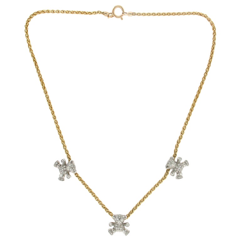 Bears Diamonds 18 Karat White and Yellow Gold Chain Necklace at 1stDibs