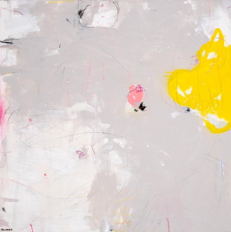 Beatriz Simón - "Sun and Flower" Gray, Yellow, and Pink Abstract Mixed ...