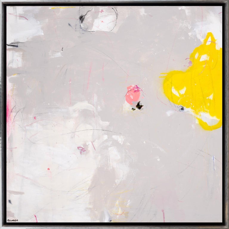Beatriz Simón - "Sun and Flower" Gray, Yellow, and Pink Abstract Mixed ...