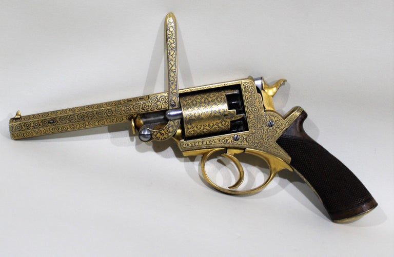 Beaumont-Adams Revolver with Gold Damascene Embellishment and Original ...