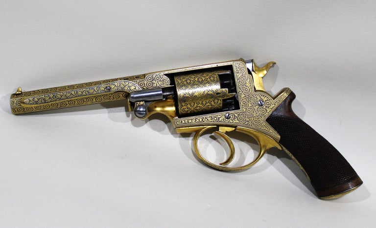 Beaumont-Adams Revolver with Gold Damascene Embellishment and Original ...