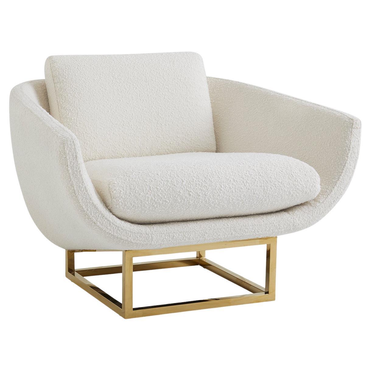Custom Barrel Lounge Chair in Ivory Boucle by Adesso Imports For Sale ...