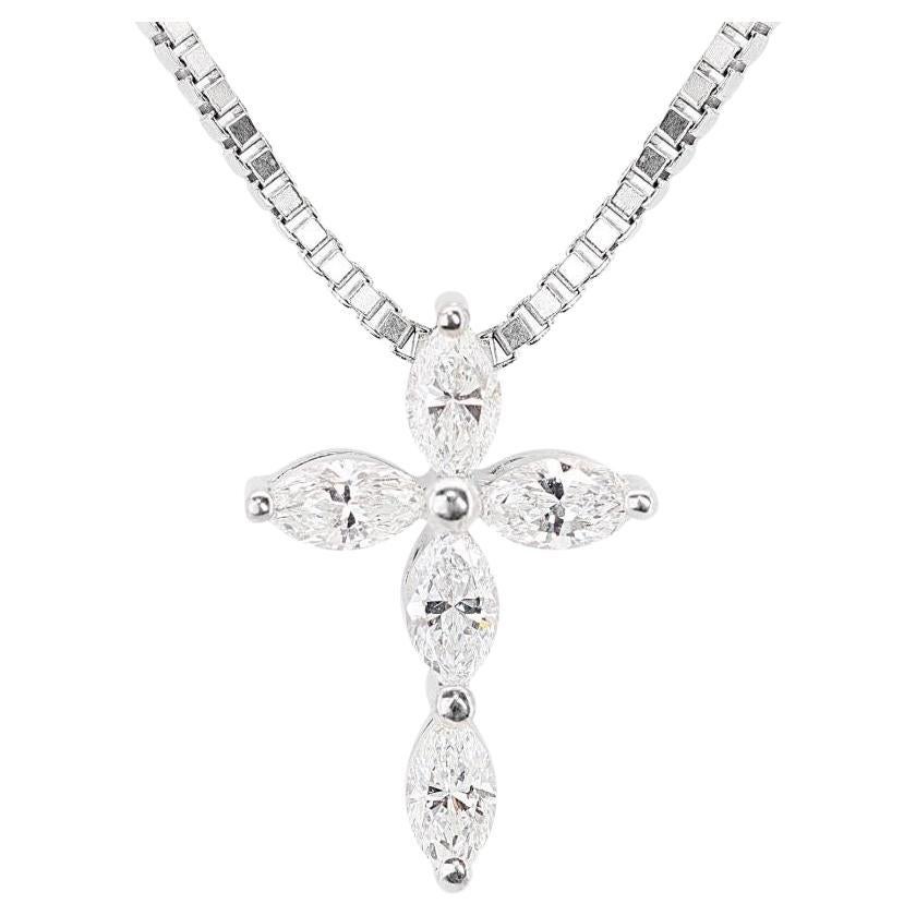 Beautiful Cross Necklace with 2.21ct Mixed Shaped Diamonds in 18K White ...