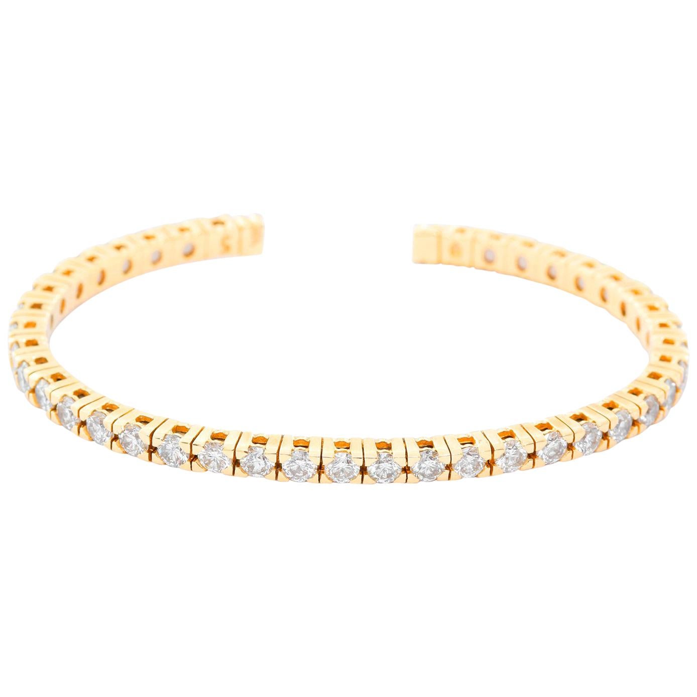 Beautiful 14 Karat Yellow Gold Sparkling Diamond Cuff Bracelet For Sale ...