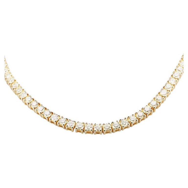 Magnifique collier tennis en or jaune 14 carats avec 25 diamants ...