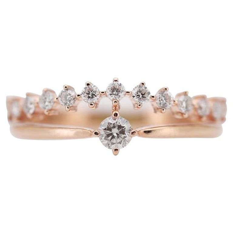 Beautiful 14k Rose Gold Crown Ring with 0.17 Ct Natural Diamonds For ...