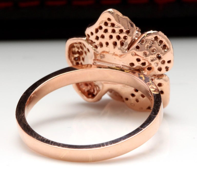 Beautiful 14K Solid Rose Gold Flower Ring For Sale at 1stDibs