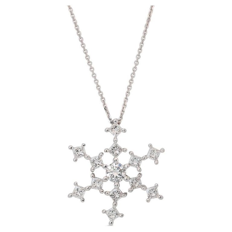 Beautiful 14k White Gold Snowflake Necklace 0.87 Ct Natural Diamonds ...