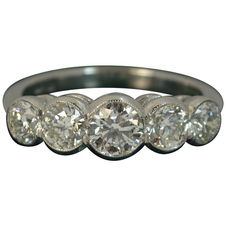 Beautiful 1.75 Carat Diamond Five-Stone Platinum Bezel Set Stack Ring ...