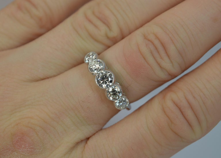 Beautiful 1.75 Carat Diamond Five-Stone Platinum Bezel Set Stack Ring ...