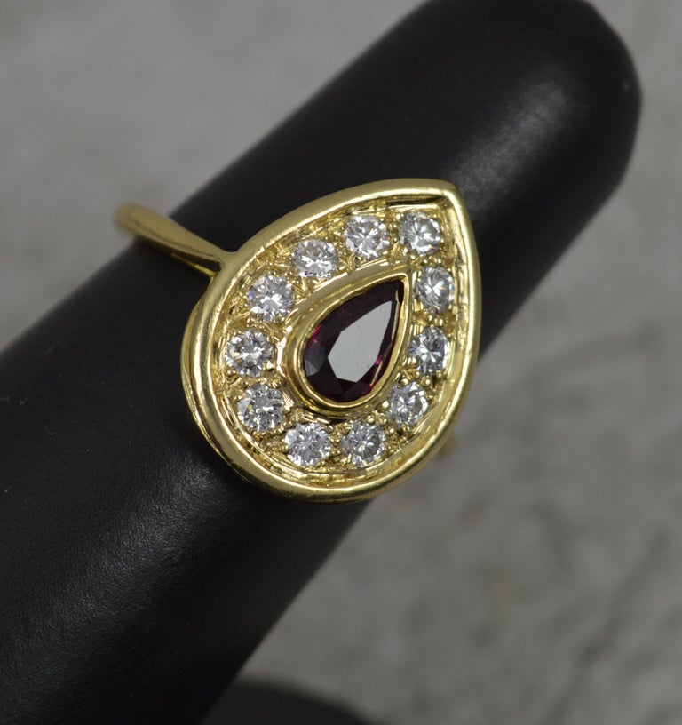 Beautiful 18 Carat Gold Pear Cut Ruby and Vs Diamond Cluster Ring For ...