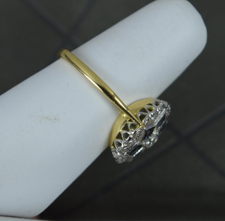 Beautiful 18ct Gold French Cut Sapphire and Diamond Cluster Panel Ring ...