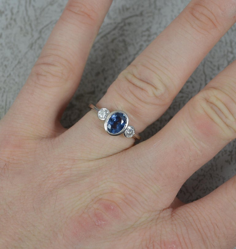 Beautiful 18ct White Gold Ceylon Sapphire and Diamond Trilogy Ring For ...