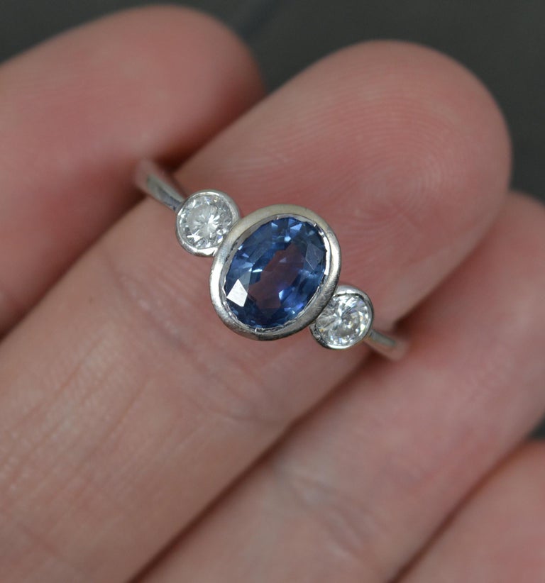 Beautiful 18ct White Gold Ceylon Sapphire and Diamond Trilogy Ring For ...