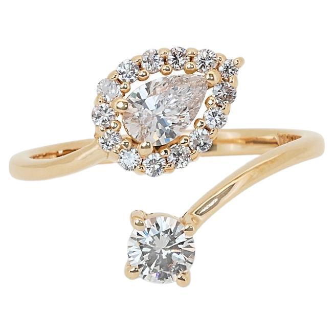 Beautiful Three Stone Ring with 0.45 Ct Natural Diamonds, GIA ...