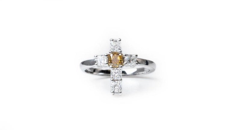 Beautiful 18K White Gold Cross Ring with 0.88 Ct Natural Diamonds, AIG ...