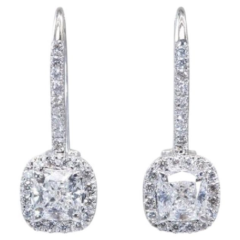 Beautiful 18K White Gold Dangle Earrings with 1.27 ct Natural Diamond ...