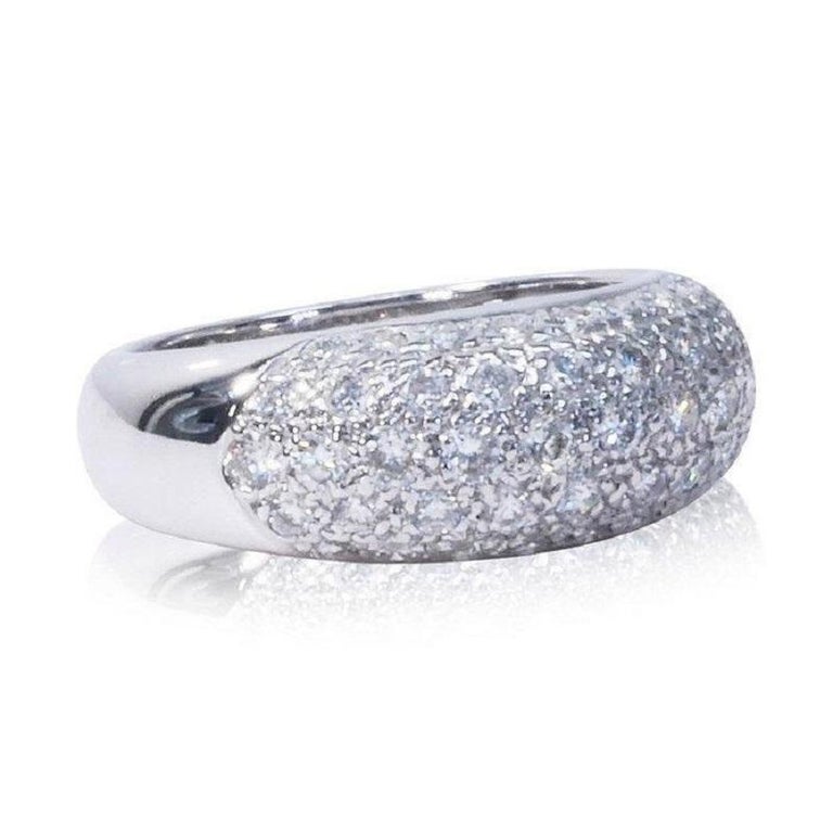 Beautiful 18K White Gold Dome Ring with 1 ct Natural Diamonds- IGI Certificate For Sale at 1stDibs