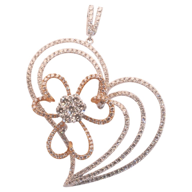 Beautiful 18k White Gold Flower Heart Pendant with 1.89ct Natural ...
