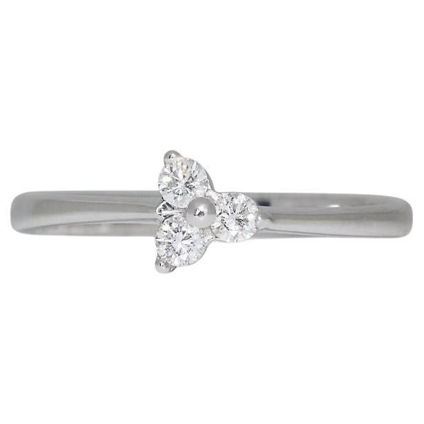 Beautiful 18k White Gold Leaf-shaped Diamond Ring with 0.15ct Natural ...