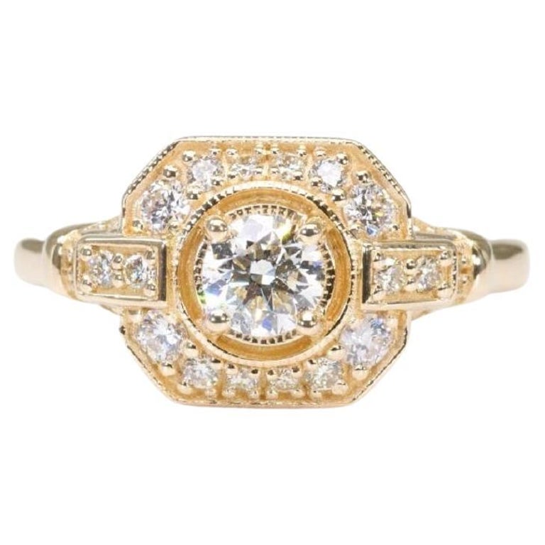 Beautiful 18K Yellow Gold Art Deco Style Ring, 0.40 Natural Diamonds ...