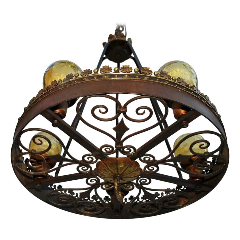 Beautiful 1920s Wrought Iron Chandelier at 1stDibs