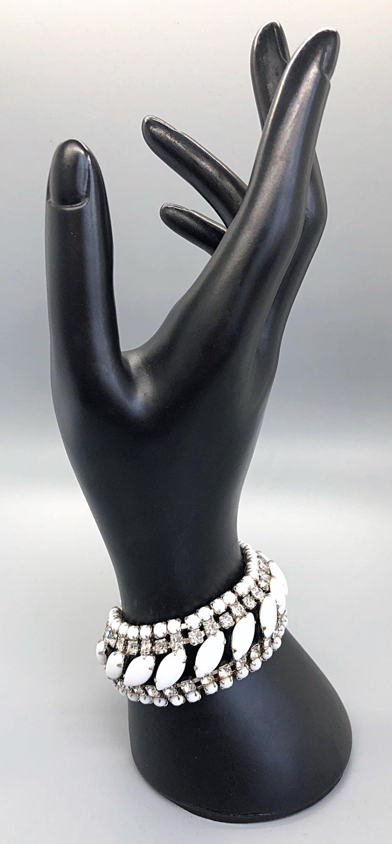 Beautiful 1960s Rhinestone White and Silver Vintage 60s Cuff Bracelet ...
