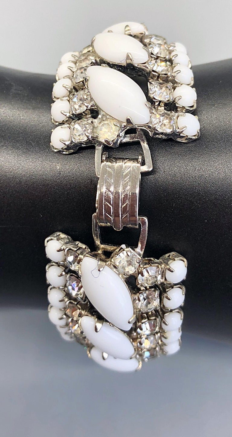 Beautiful 1960s Rhinestone White and Silver Vintage 60s Cuff Bracelet ...