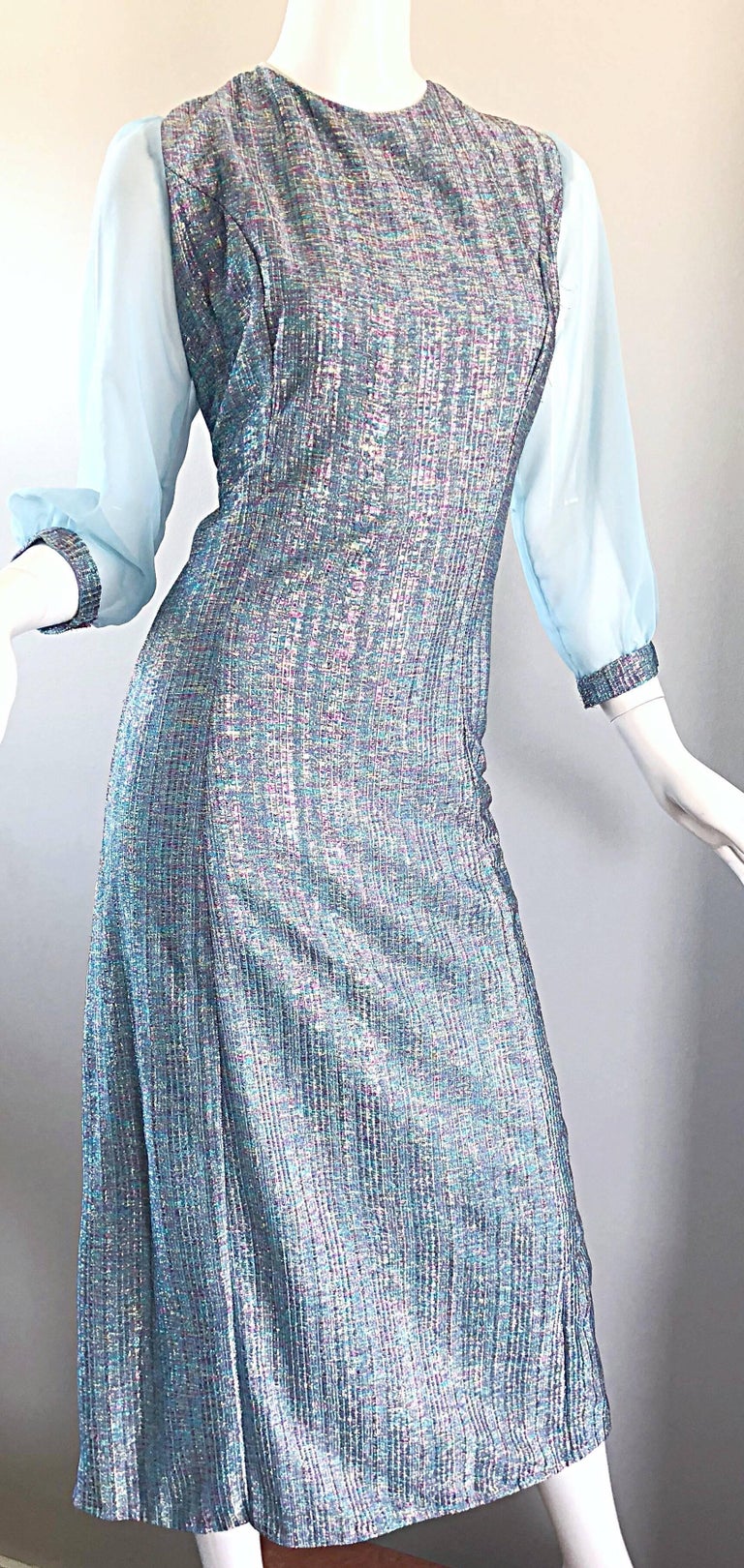 Beautiful 1960s Pale Light Blue Colorful Metallic Lurex Vintage 60s ...