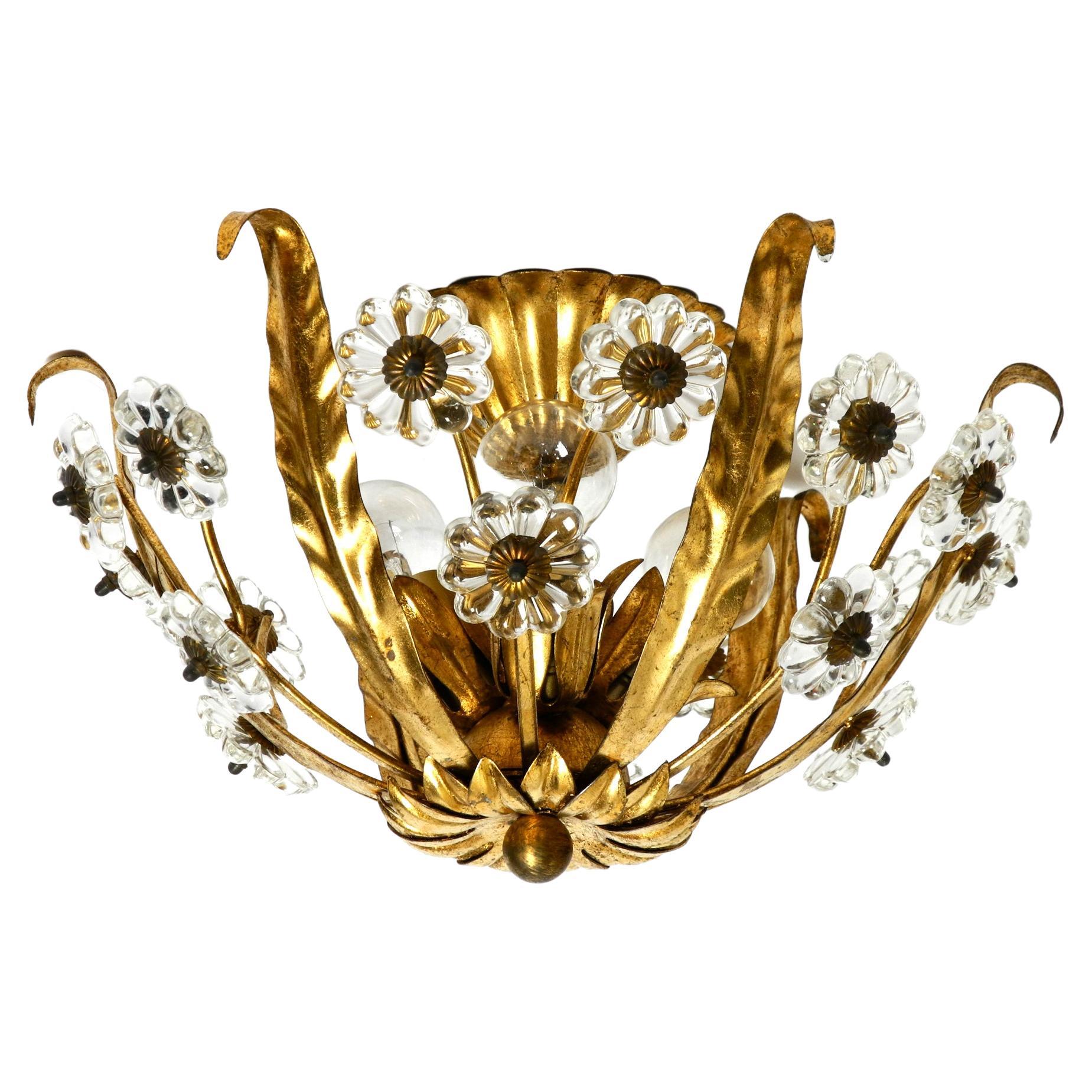 Beautiful 1980s Gold-Plated Metal Ceiling Lamp with a Floral Design For ...