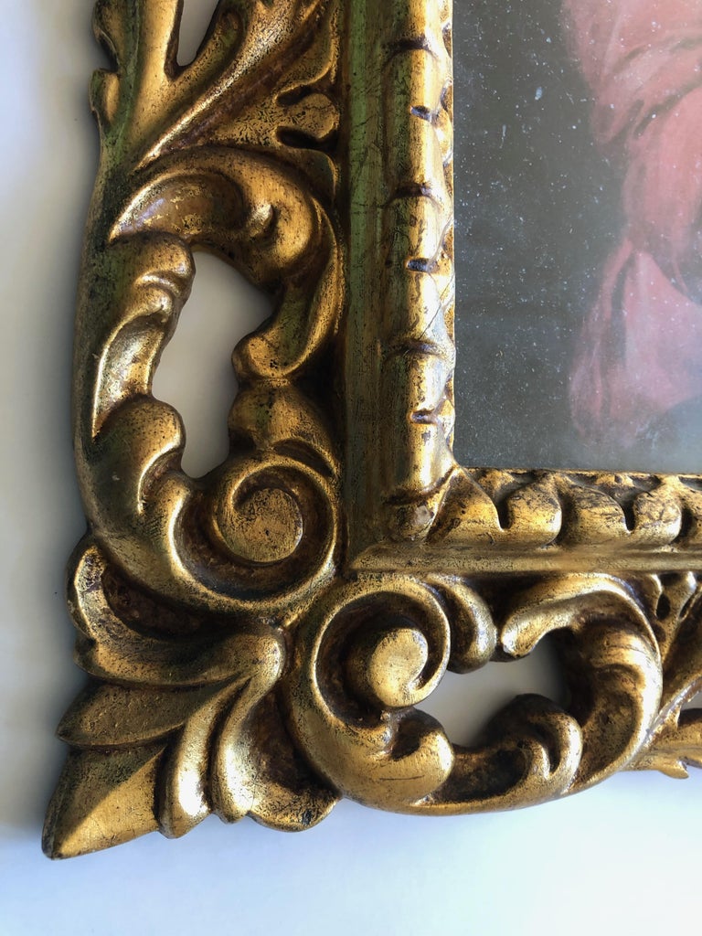 Beautiful Ancient French Wooden Gilded Frame with Color Print of Mary ...