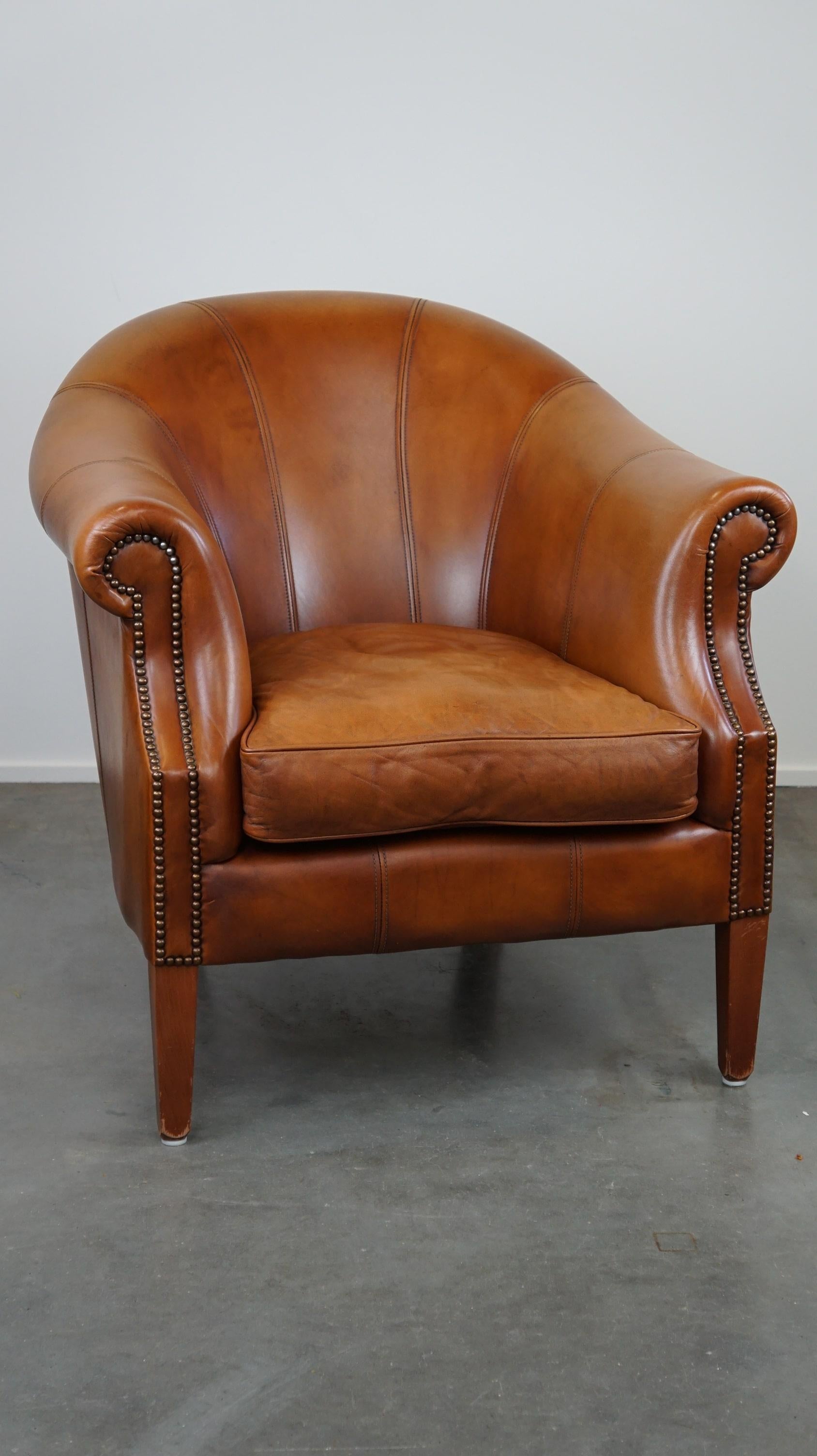 Beautiful and high-quality cowhide leather club armchair in cognac ...