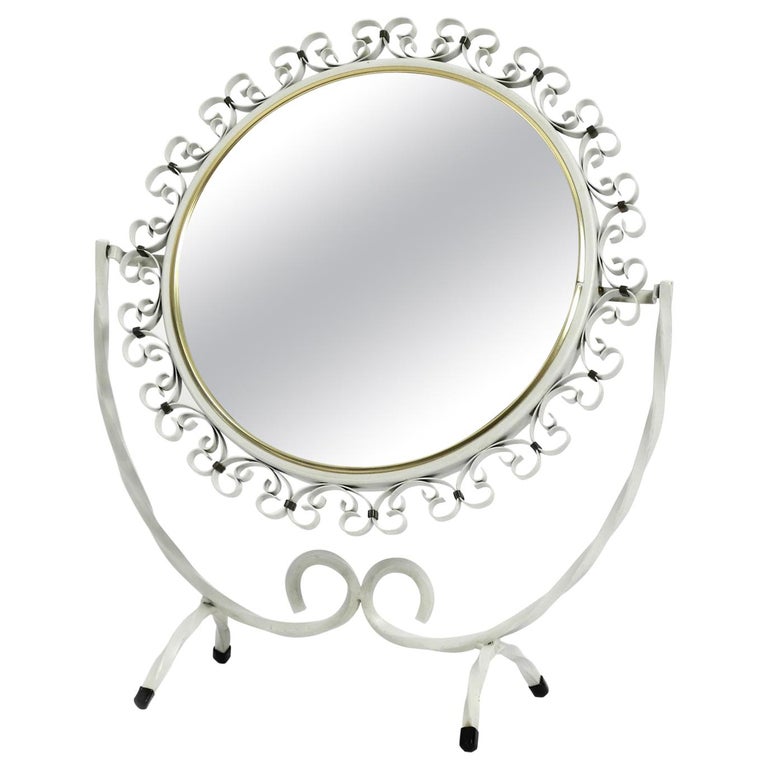 Beautiful and Rare Swiveling Midcentury Metal Table Mirror in White For ...