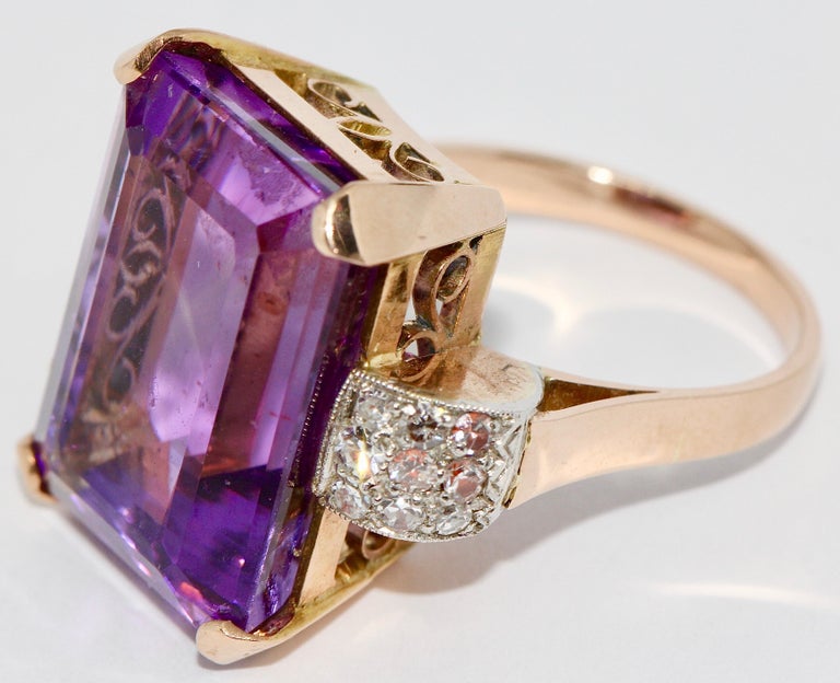 Beautiful, Antique Amethyst Ring, Rose Gold with Diamonds For Sale at ...