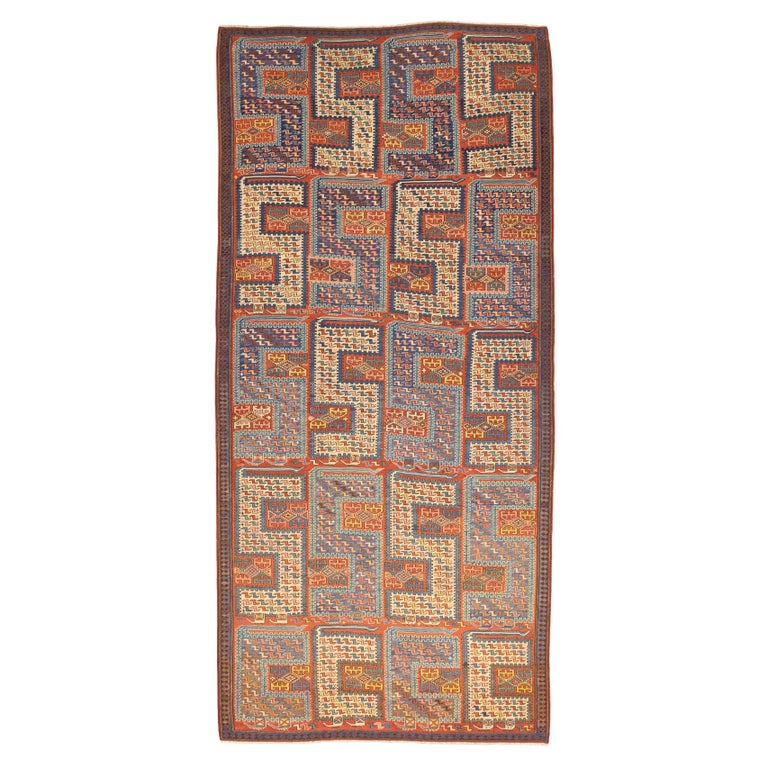 Beautiful Antique Caucasian Multicolor Wool Sumak Sileh Kilim Carpet ...