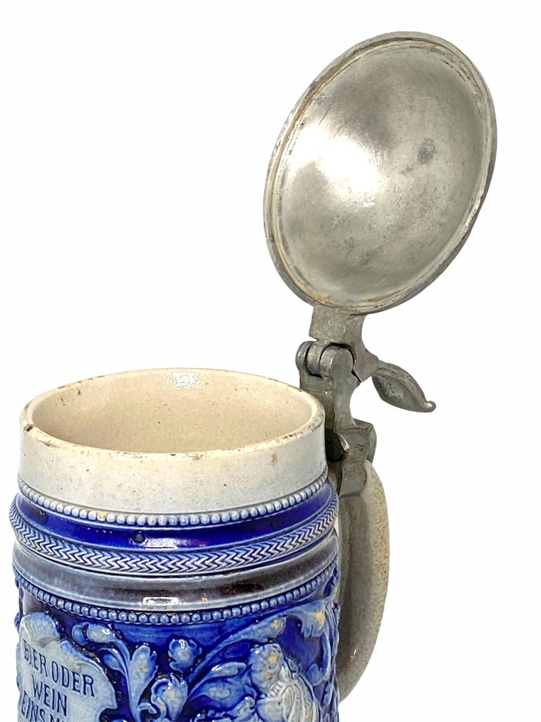 Beautiful Antique Germany Lidded Beer Stein Westerwald Salt Glazed ...