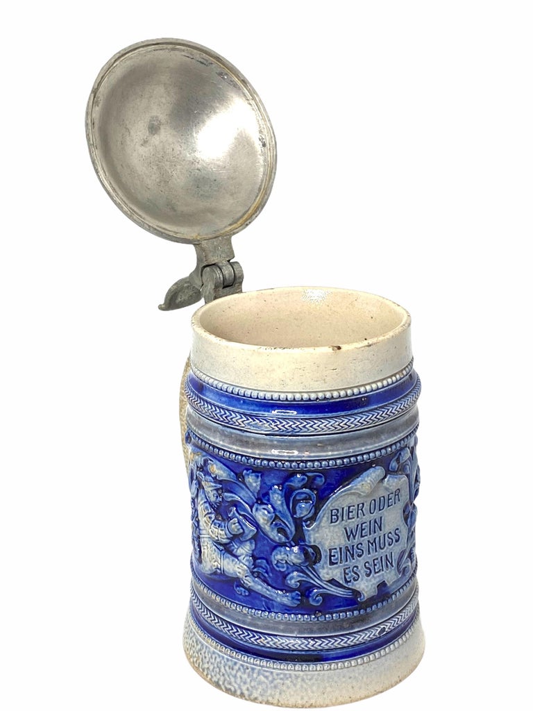 Beautiful Antique Germany Lidded Beer Stein Westerwald Salt Glazed ...