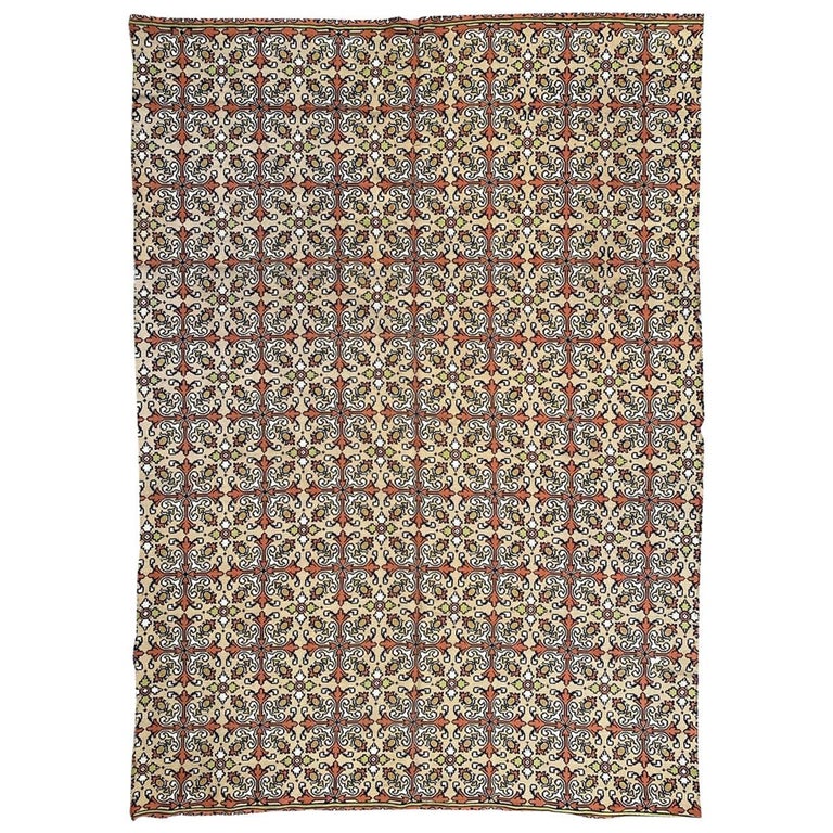 Beautiful Antique Large Portuguese Flat Rug For Sale at 1stDibs