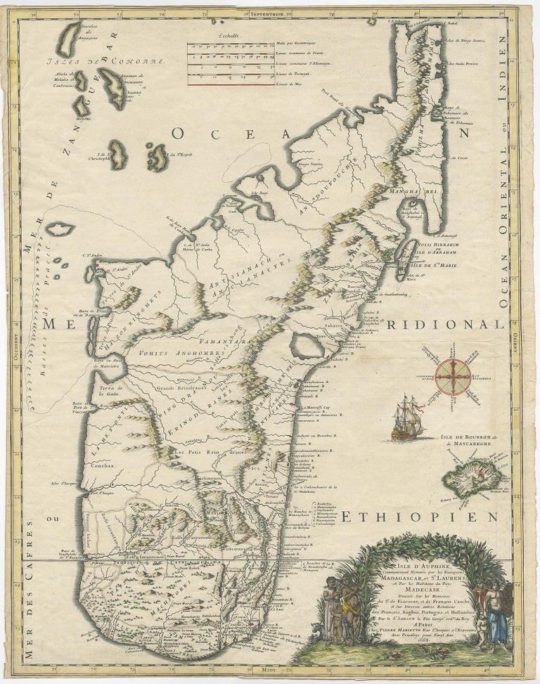 Beautiful Antique Map of Madagascar, The Comoros Islands and Reunion ...