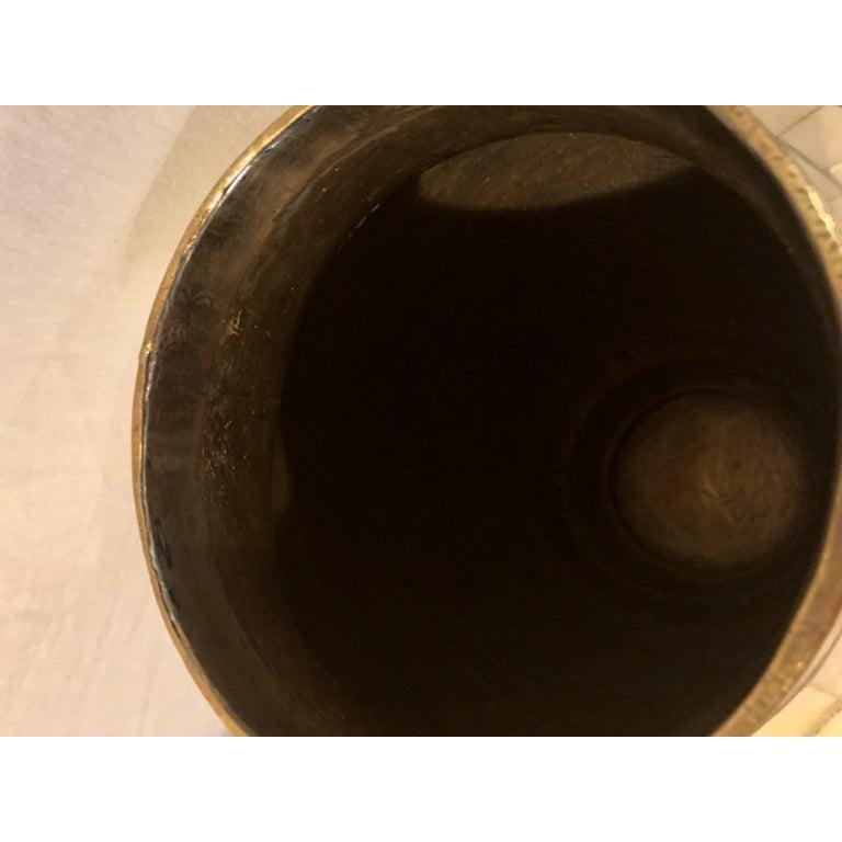 Mid-Century Off-White Mosaic Natural Bone with Brass Inlay Urn or Vase ...