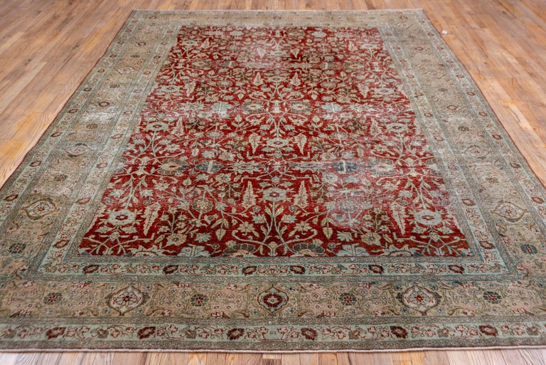 Beautiful Antique Persian Tabriz Rug, Ruby Red Floral Field, Soft Toned ...