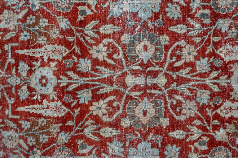 Beautiful Antique Persian Tabriz Rug, Ruby Red Floral Field, Soft Toned ...