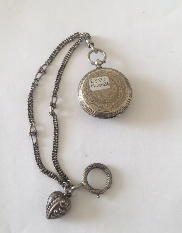 Beautiful Antique Silver Fob Watch with Its Own Pocket Watch Chain at ...